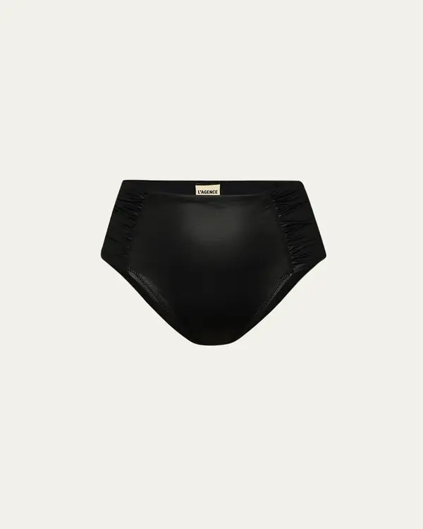 L'Agence Luxe Leather Vanessa Bikini Bottom - Black
