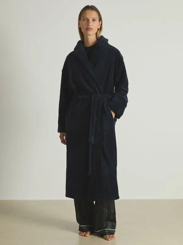 REISS Ginny Fleece Dressing Gown - Navy