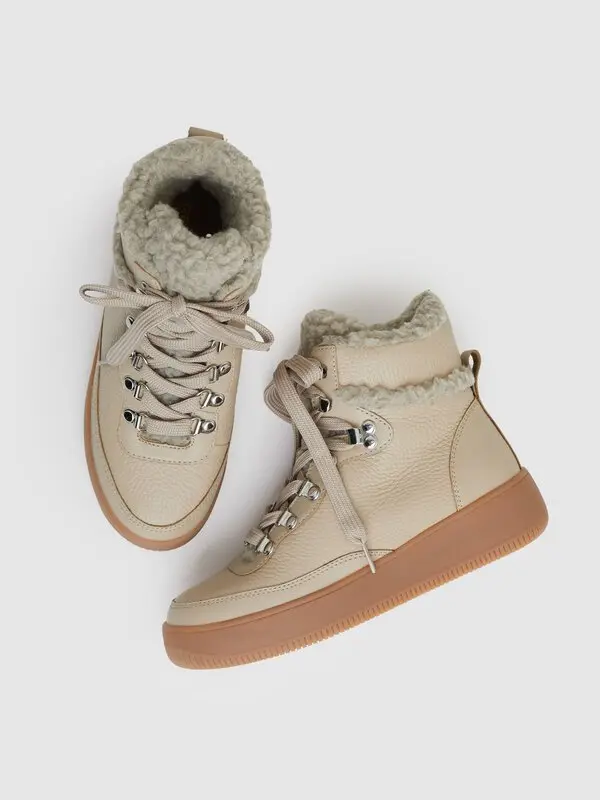 REISS Siarah Leather And Fleece Ankle Boots