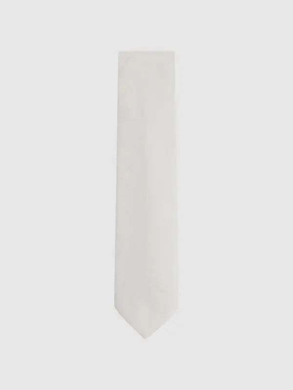 REISS Giotto Textured Silk Blend Tie - Cream