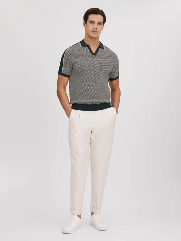 REISS Brunswickhunting Geometric Design Knitted Open Collar Shirt