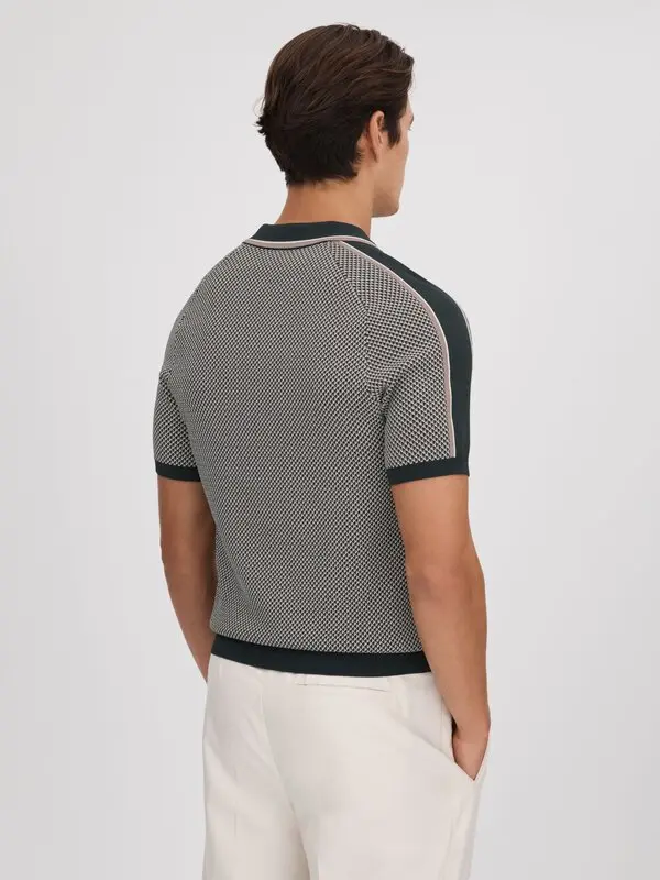 REISS Brunswickhunting Geometric Design Knitted Open Collar Shirt
