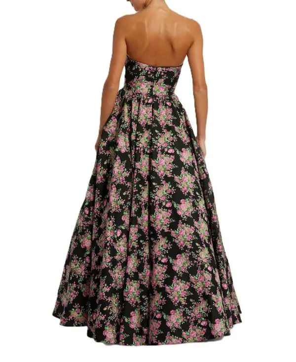 Mac Duggal Strapless Sweetheart Brocade Floral A-line Gown - Black Multi