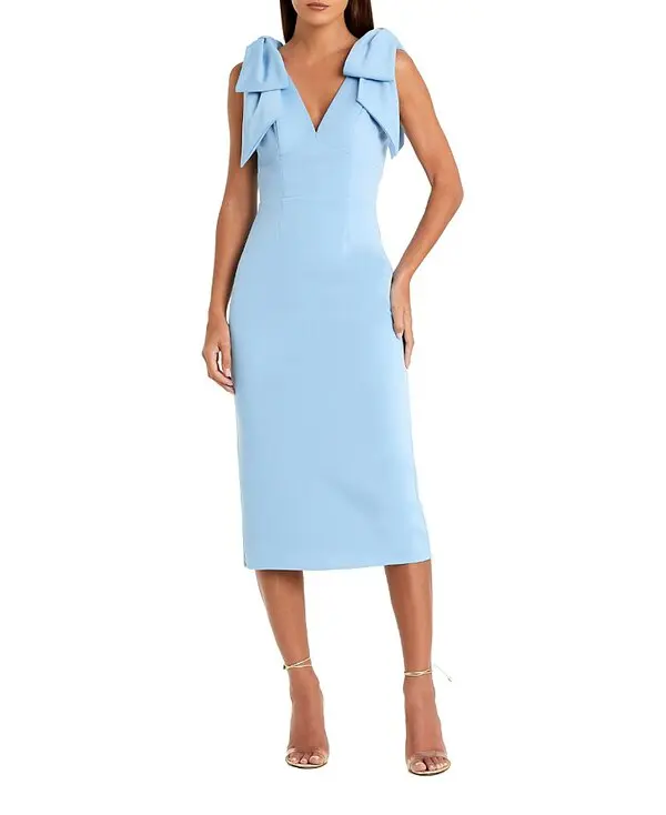 Mac Duggal Bow Strap Crepe Midi Dress - Powder Blue