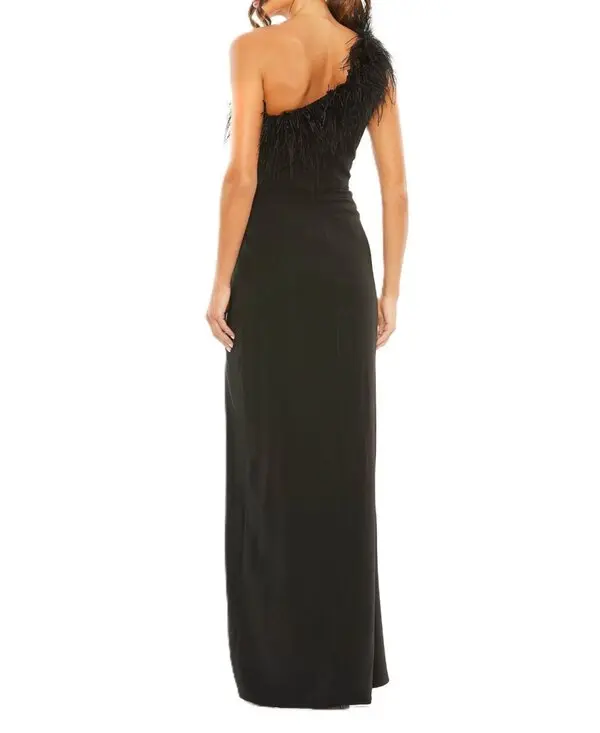 Mac Duggal One-shoulder Feather-trimmed Gown