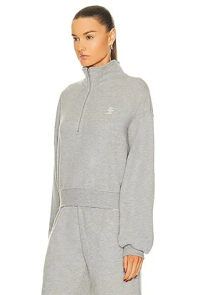 Eterne Cropped Half Zip Sweatshirt - Heather Grey