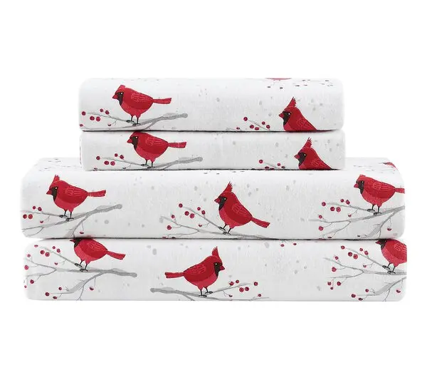 TRULY SOFT Cardinals Full Flannel Sheet Set