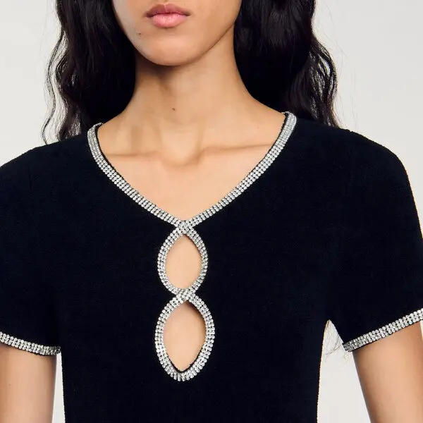 Sandro Rhinestone Trim Velvet Dress In Black - 20% Off | Editorialist