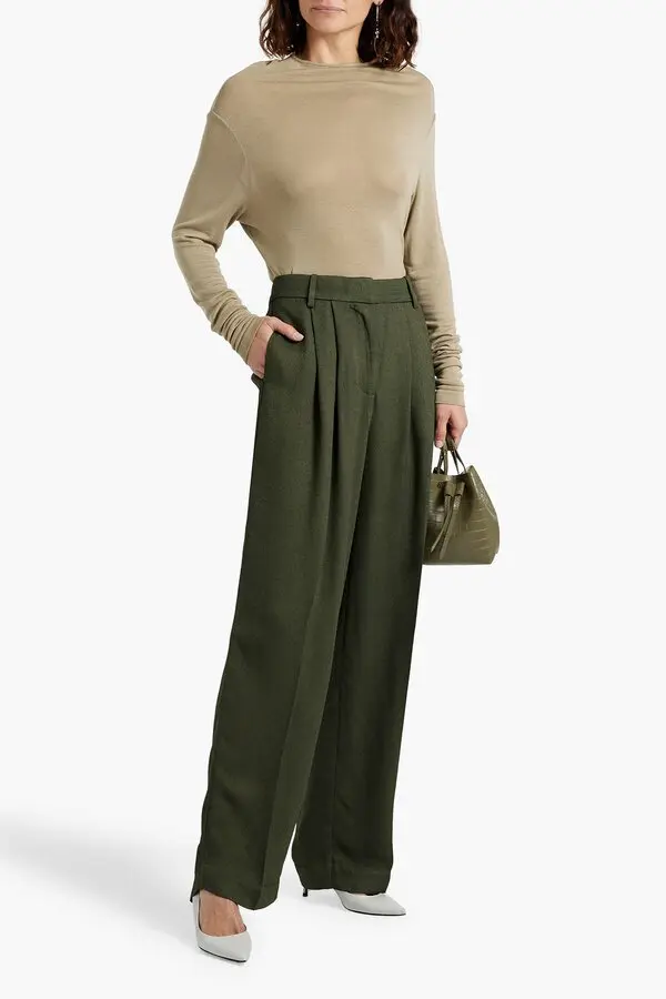 Co Pleated Wide-leg Crepe Pants - Green