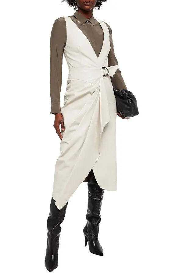 Isabel Marant Étoile Fanelia Asymmetric Leather Midi Wrap Dress
