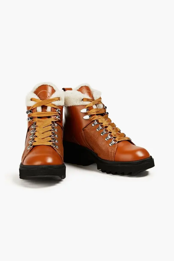 Chloé Bella Shearlinglined Smooth And Lizardeffect Leather Ankle Boots