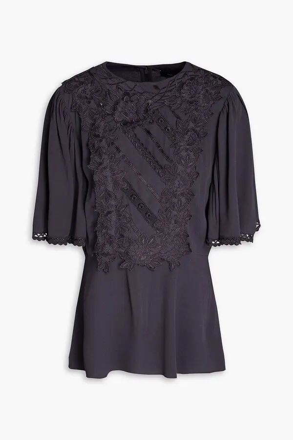 Isabel Marant Lapao Embroidered Crepe Top - Dark Purple