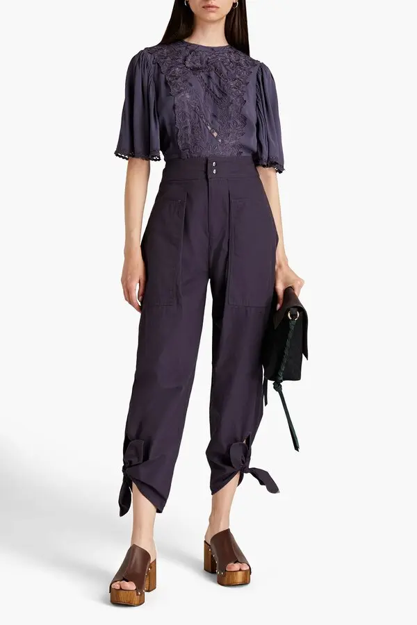 Isabel Marant Lapao Embroidered Crepe Top - Dark Purple
