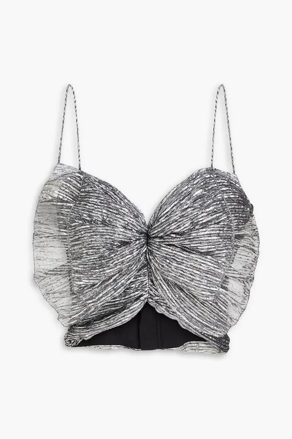 Isabel Marant Étoile Tresha Cropped Bow-embellished Plissé-lamé Top