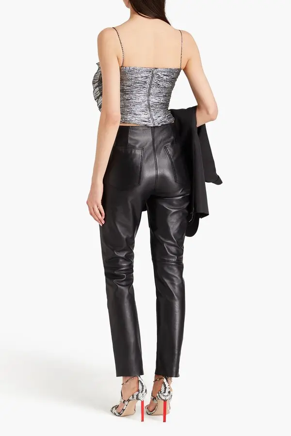 Isabel Marant Étoile Tresha Cropped Bow-embellished Plissé-lamé Top