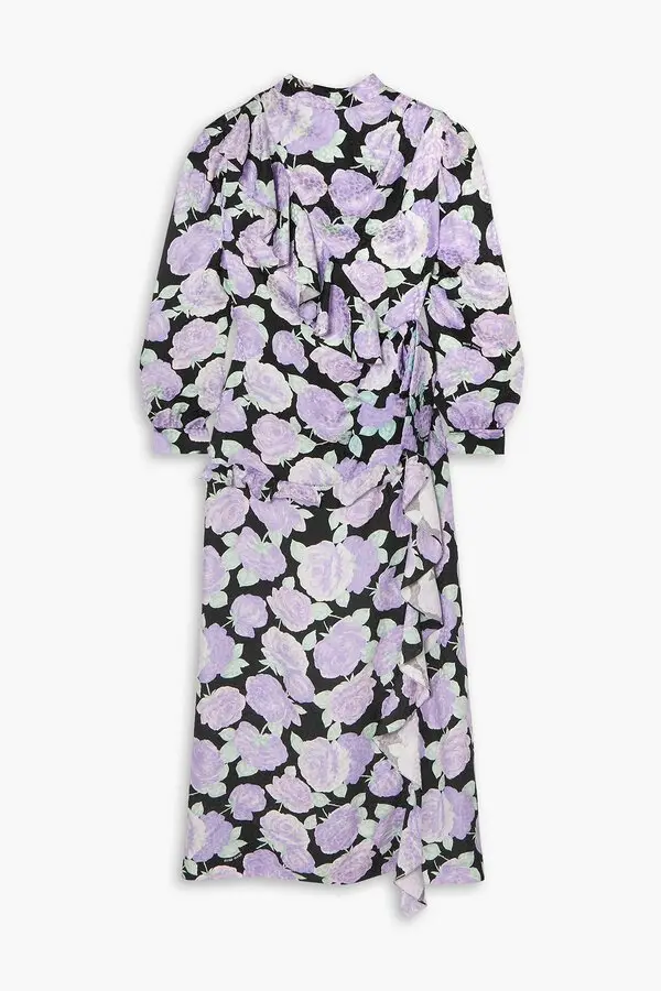 Miu Miu Crystal-embellished Ruffled Floral-print Silk-jacquard Maxi Dress - Lilac