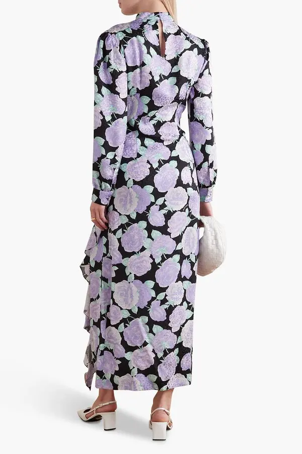 Miu Miu Crystal-embellished Ruffled Floral-print Silk-jacquard Maxi Dress