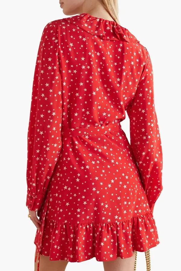 Miu Miu Ruffled Printed Silk-crepe Mini Wrap Dress