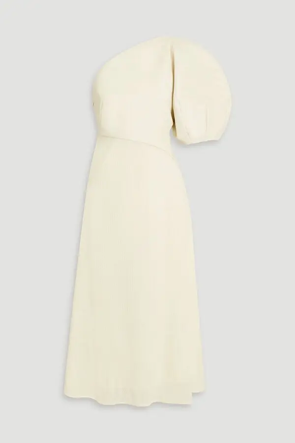 Chloé One-sleeve Leather And Ribbed Wool Midi Dress