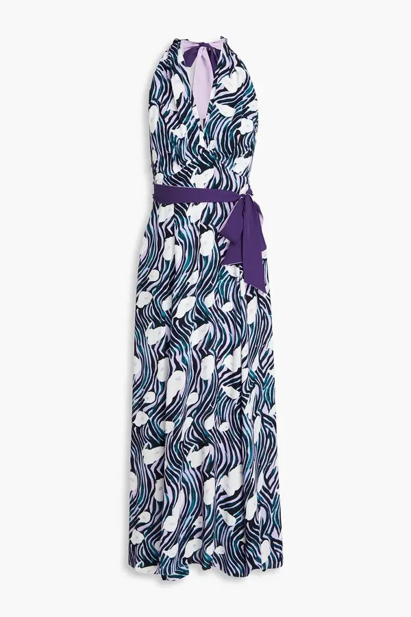 Diane Von Furstenberg Mattia Belted Printed Crepe Halterneck Maxi Dress - Multicolor