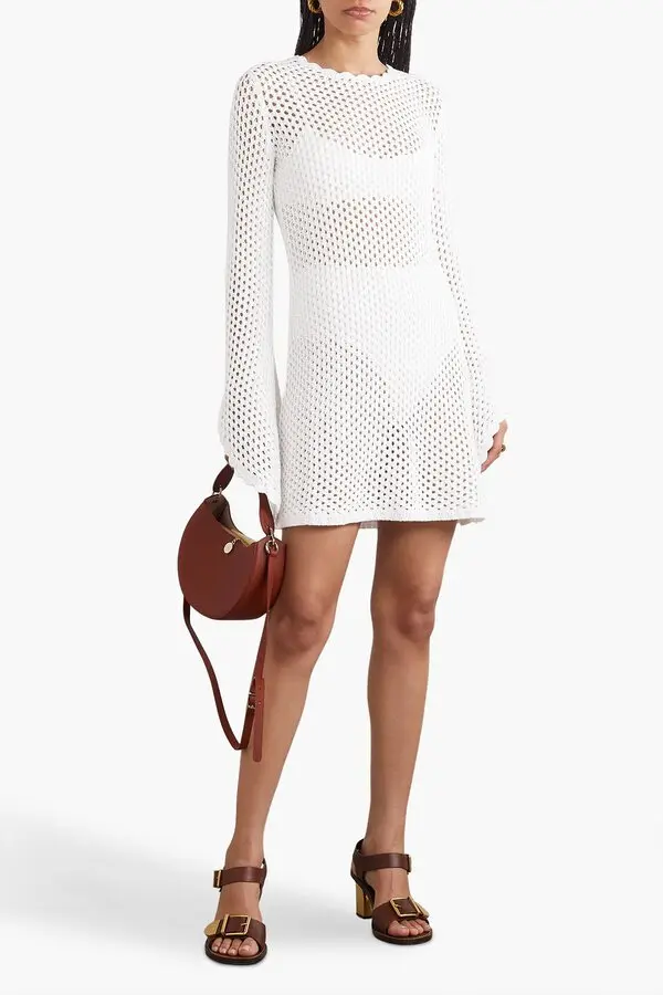 chloe white crochet dress Chlo Off The Shoulder Crocheted Cotton Mini Dress White, $3,895 |  NET-A-PORTER.COM
