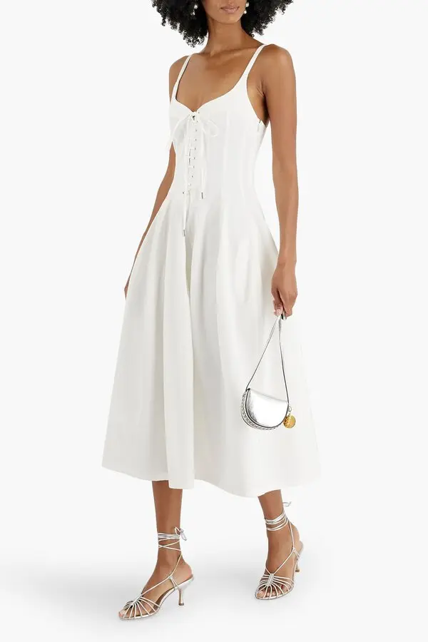Chlo Lace-Up Cotton-Piqu Midi Dress In White - 60% Off | Editorialist