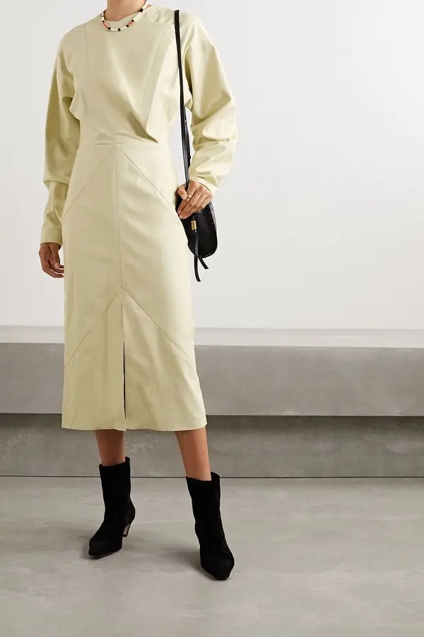 Isabel Marant Étoile Lazuli Wrap-effect Paneled Leather Midi Dress