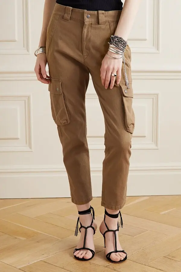 Isabel Marant Evalia Cropped Cotton-twill Straight-leg Pants - Light Brown