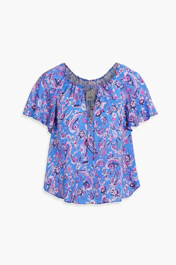 Isabel Marant Penelope Printed Satin-jacquard Top - Blue