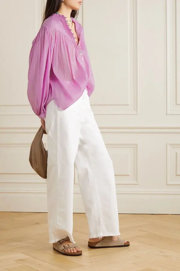 Isabel Marant Étoile Kiledia Plissé Cotton And Silk-blend Blouse