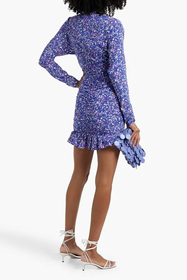 Isabel Marant Étoile Lara Ruched Printed Mini Dress - Indigo