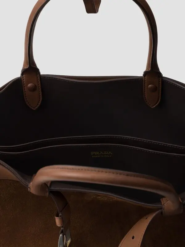 Prada Buckle Suede Bag With Belt - Brown