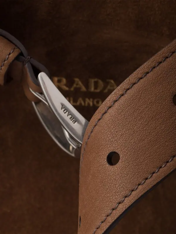Prada Buckle Suede Bag With Belt - Brown