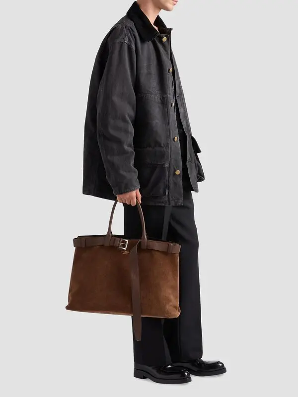 Prada Buckle Suede Bag With Belt - Brown