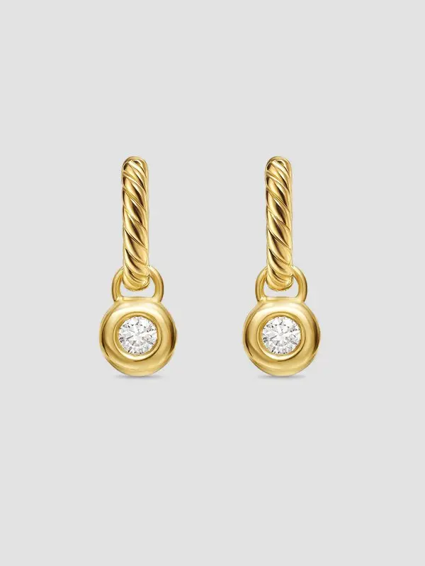 David Yurman Petite Cable Huggie Drop Earrings In 18k Yellow Gold With Diamonds, 17.5mm - Diamond