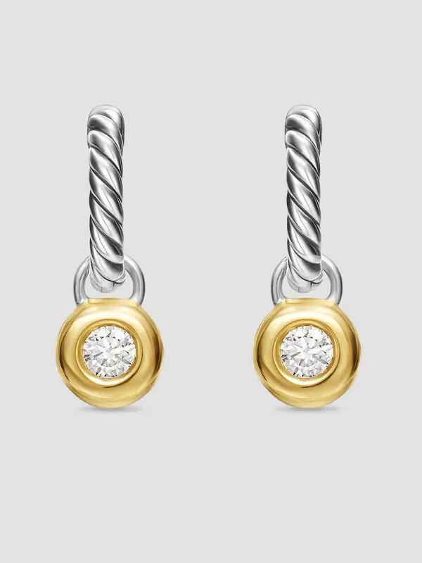 David Yurman Petite Cable Huggie Drop Earrings In Sterling Silver With 14k Yellow Gold And Diamonds, 17.5mm - Diamond
