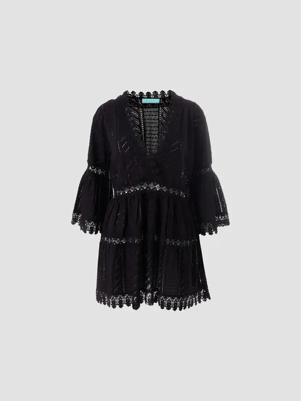 Melissa Odabash Victoria Broderie Anglaise Tiered Minidress - Black