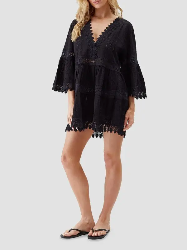 Melissa Odabash Victoria Broderie Anglaise Tiered Minidress - Black