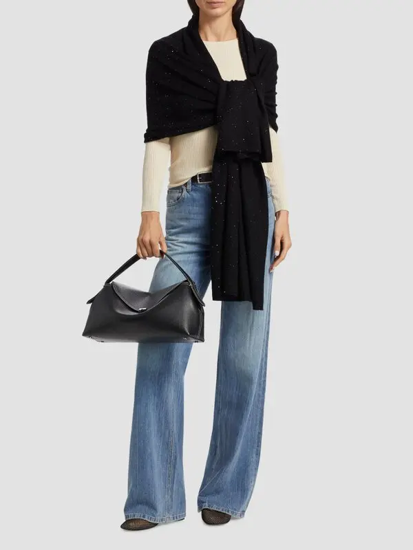Sofia Cashmere Sequined Metallic Cashmere Wrap - Black