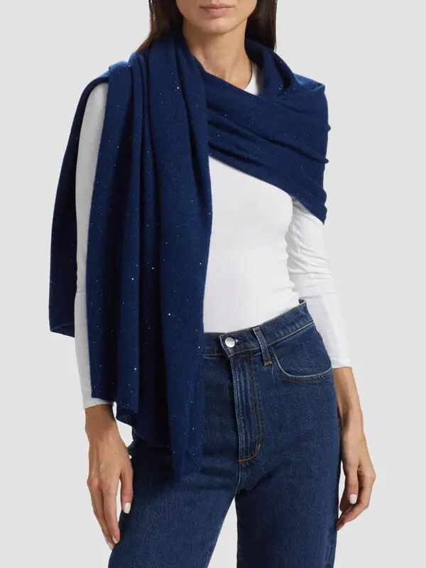 Sofia Cashmere Sequined Metallic Cashmere Wrap - Navy