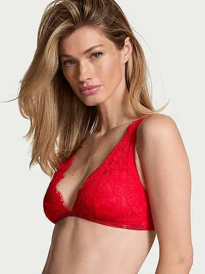 Victoria's Secret Dream Angels Tied-with-a-bow Embroidery Triangle Bra - Red