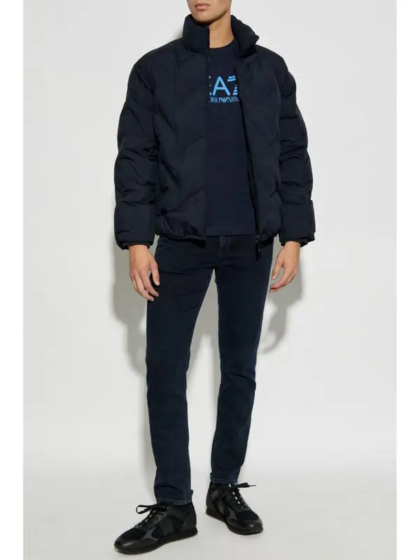 Emporio Armani High-Neck Puffer Jacket - Blue - 12% Off | Editorialist