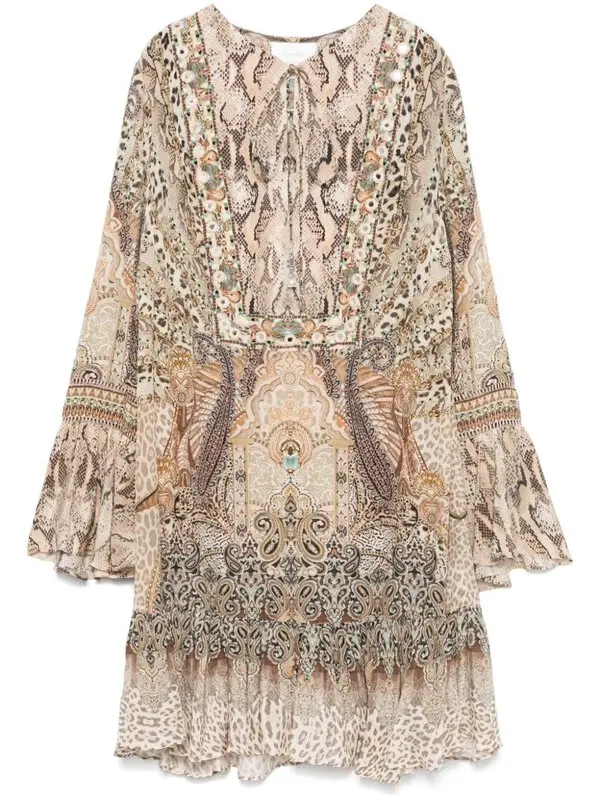Camilla Frilled Mini Dress In Brown - 47% Off | Editorialist