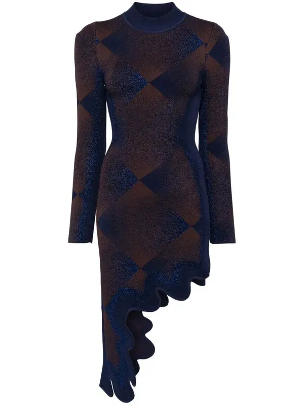 Ph5 Metallic-Effect Argyle Dress In Blue - 55% Off | Editorialist