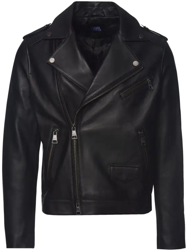 Karl Lagerfeld Leather Biker Jacket - Black