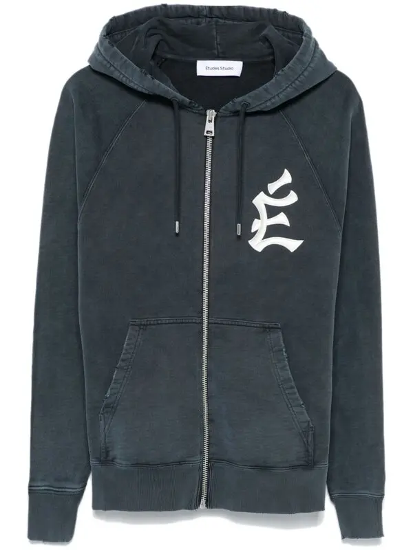 éTudes Studio Logo-Embroidered Zip-Up Hoodie In Blue - 30