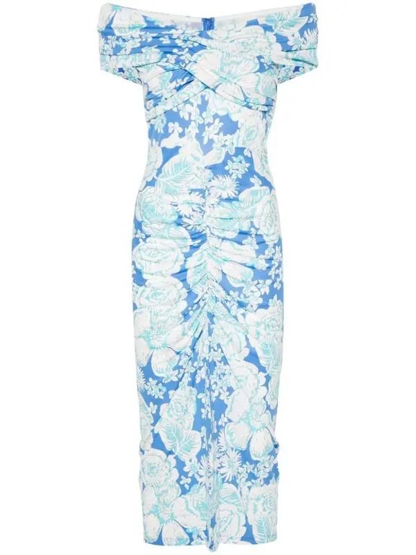 Diane Von Furstenberg Floral-print Ruched Bardot Midi Dress