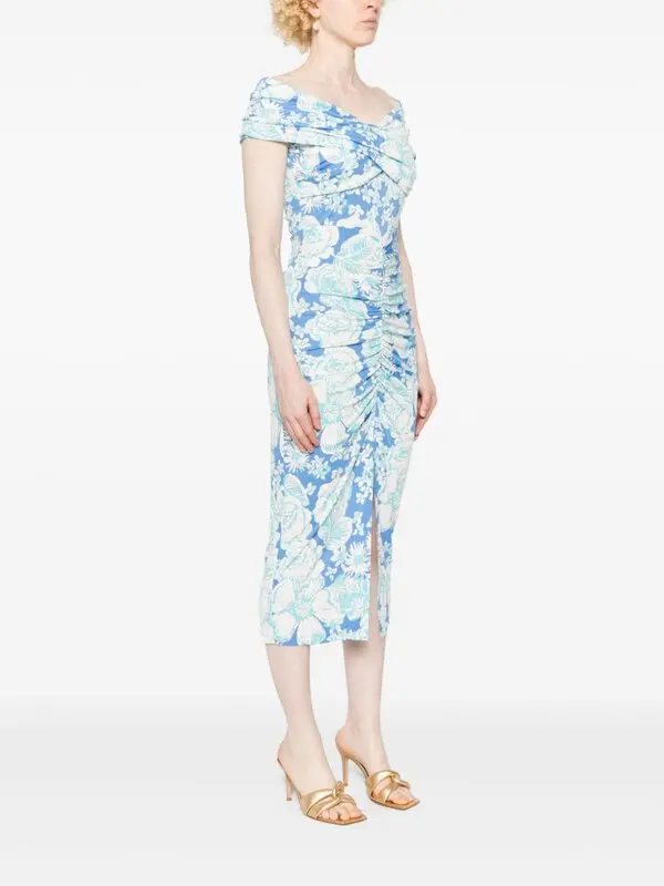 Diane Von Furstenberg Floral-print Ruched Bardot Midi Dress