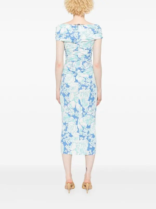 Diane Von Furstenberg Floral-print Ruched Bardot Midi Dress