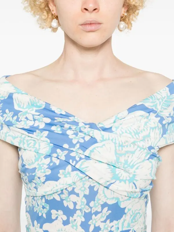 Diane Von Furstenberg Floral-print Ruched Bardot Midi Dress